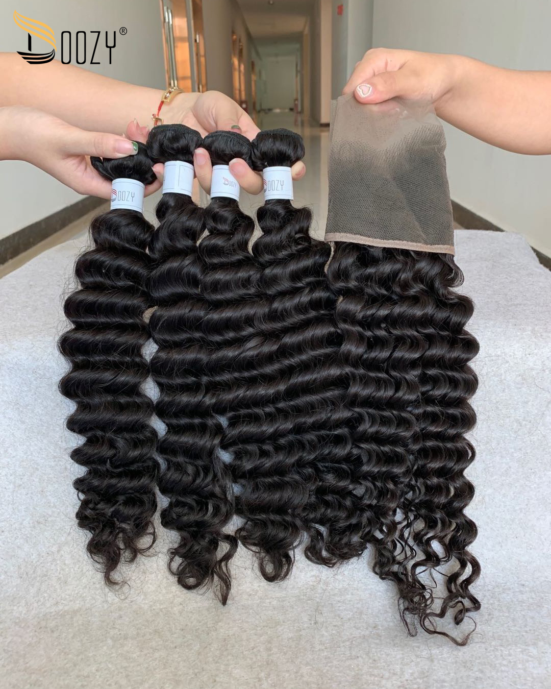 Doozy Hair Peruvian Deep Wave 4 Bundles With Frontal Virgin Human Hair ...